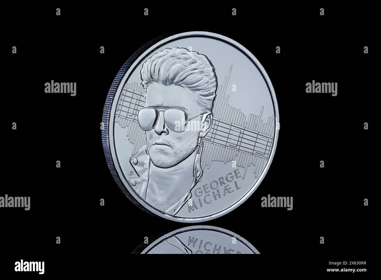 2024 United Kingdom £% coin to commemorated George Michael. The obverse ...