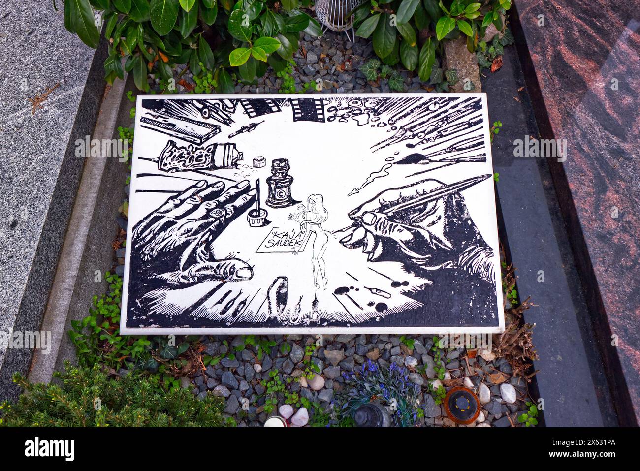 Grave of Czech comics illustrator and graphic artist Kája Saudek (1935 ...