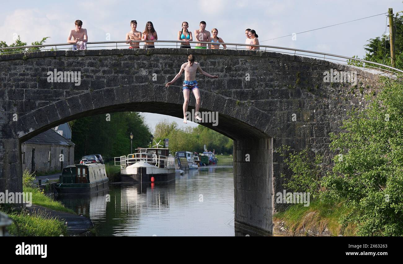 Zach Dargan jumping into the Grand Canal at Vicarstown, Co Laois during ...
