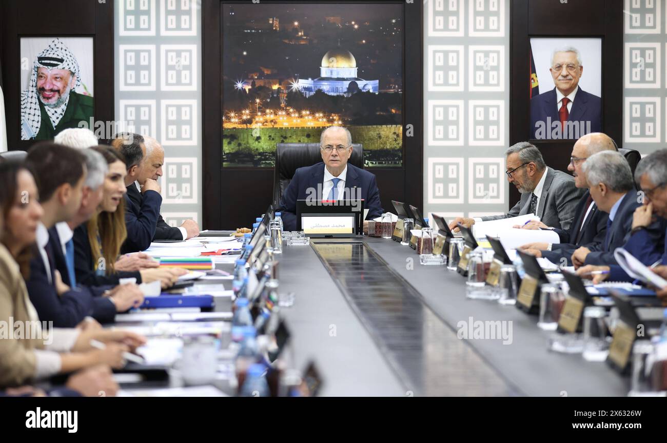 Palestinian Prime Minister Mohammad Mustafa chairs the weekly cabinet ...