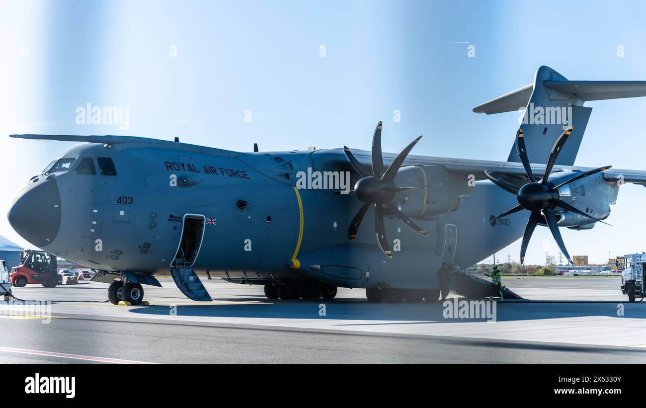 Airbus A400M Atlas at Tallinn Airport. European four-engine turboprop military transport ...