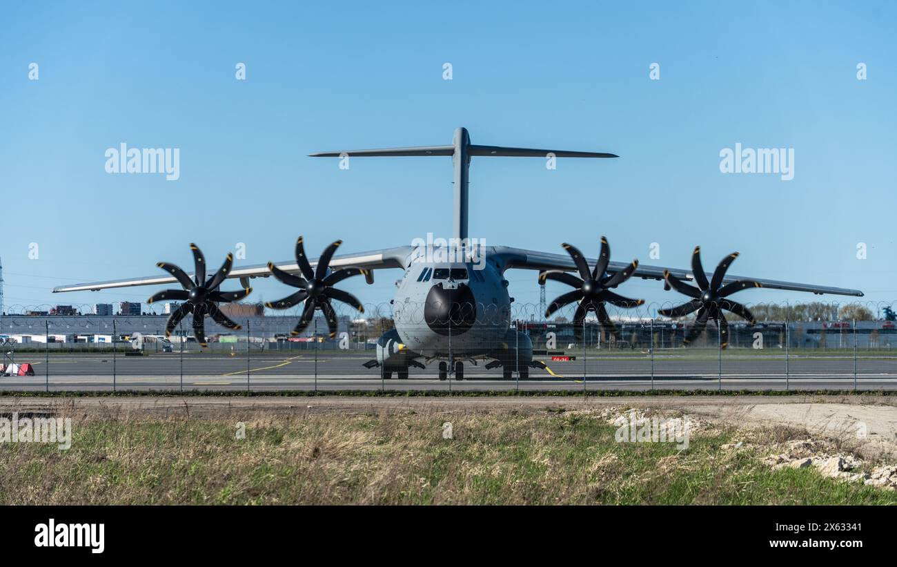Airbus A400M Atlas at Tallinn Airport. European four-engine turboprop military transport ...