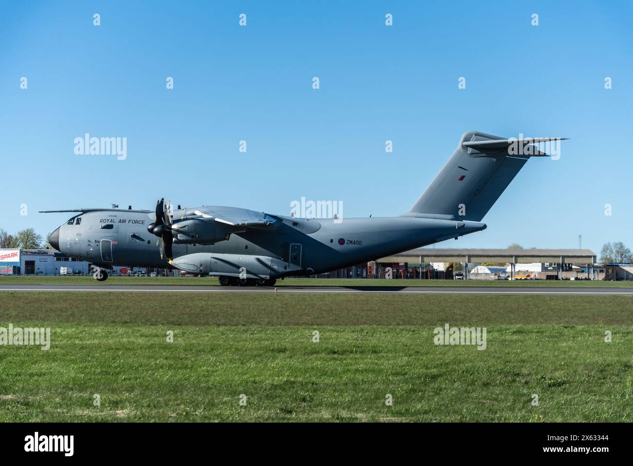 Airbus A400M Atlas at Tallinn Airport. European four-engine turboprop military transport ...