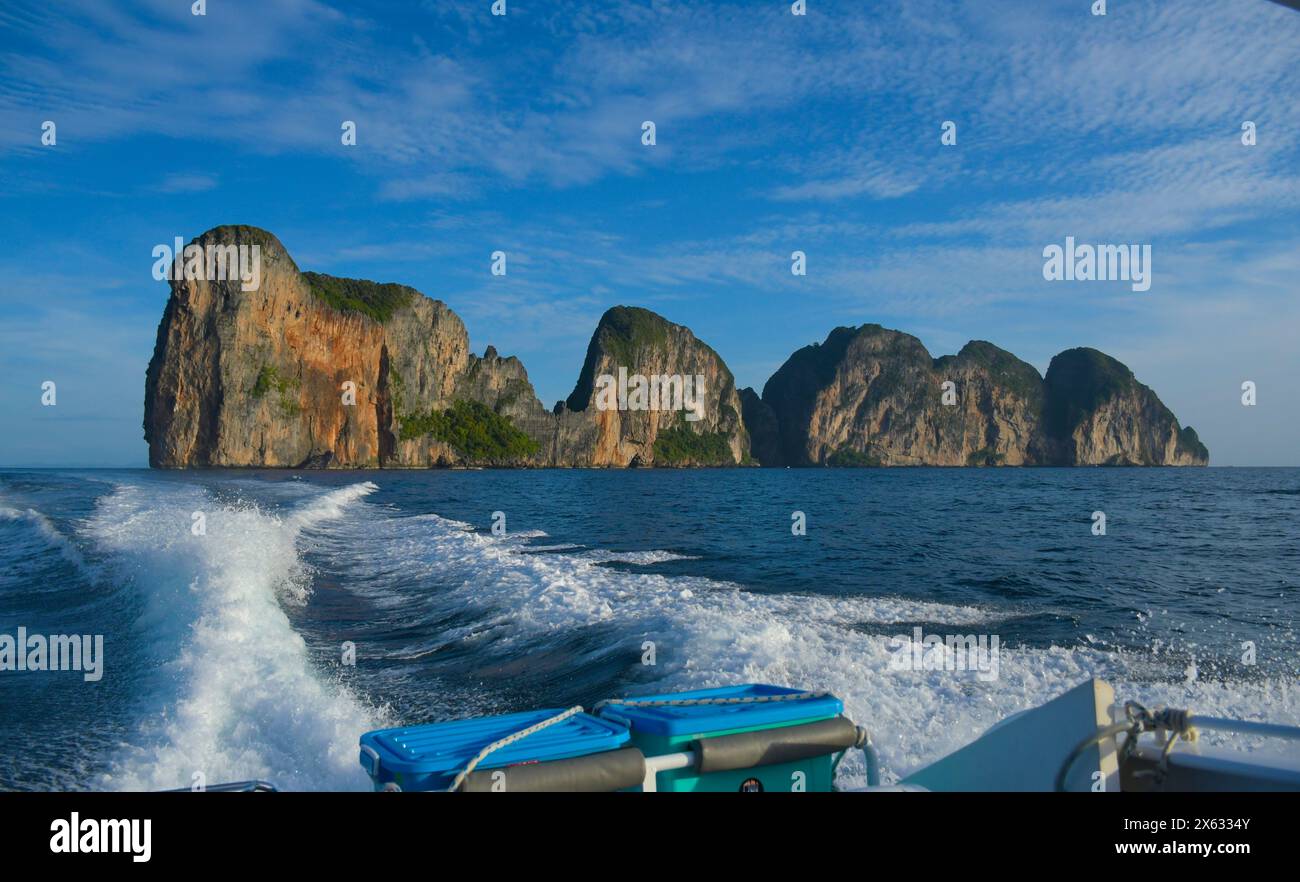 Limestone cliff formation of Maya bay near phi phi island Thailand ...