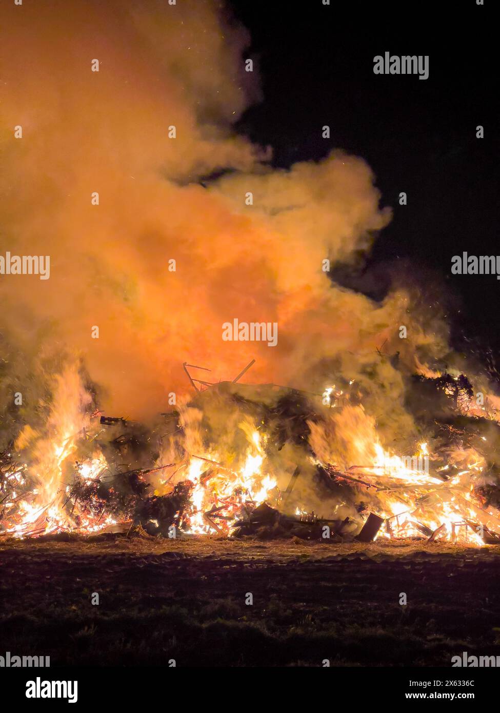 Large bonfire at night. UK Stock Photo - Alamy