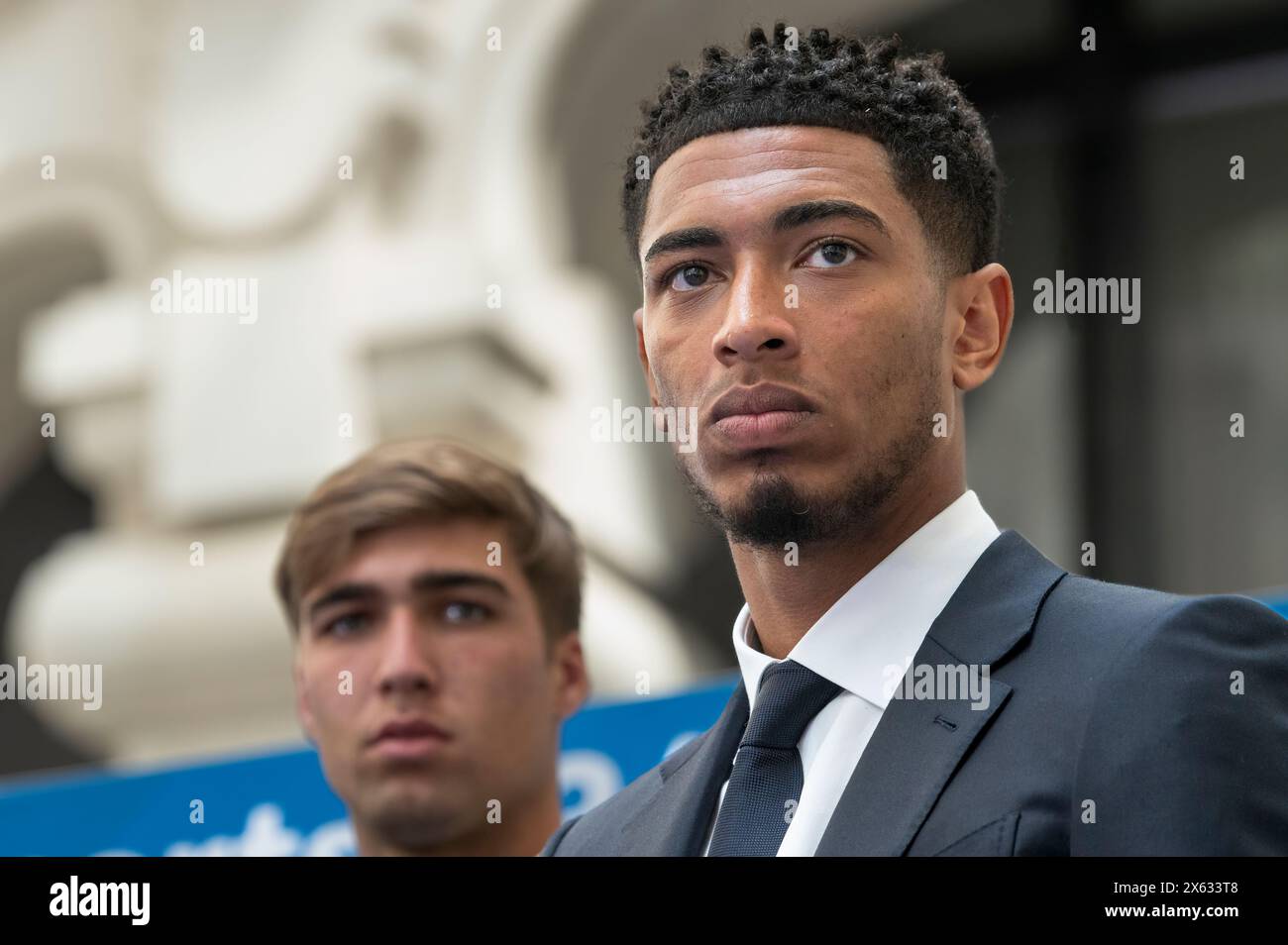 Madrid, Spain. 12th May, 2024. Jude Bellingham (R) of Real Madrid is ...