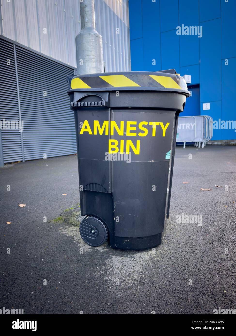 Weapons amnesty bin outside York Community Stadium. UK Stock Photo - Alamy