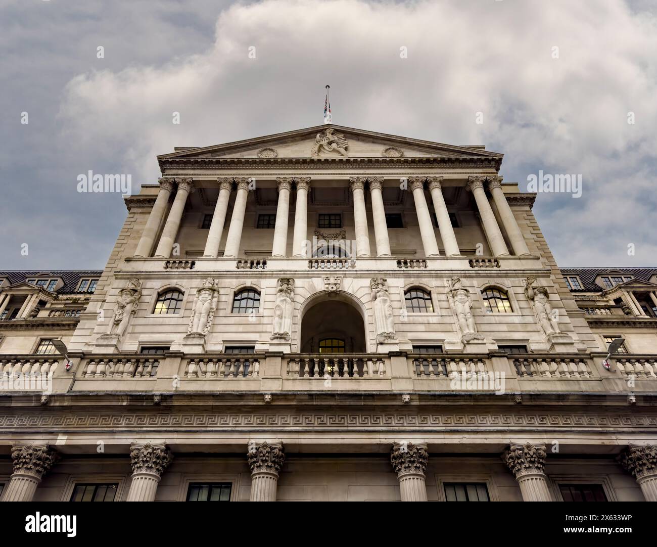 Bank of England exterior façade with cloudy grey sky. London. UK Stock ...