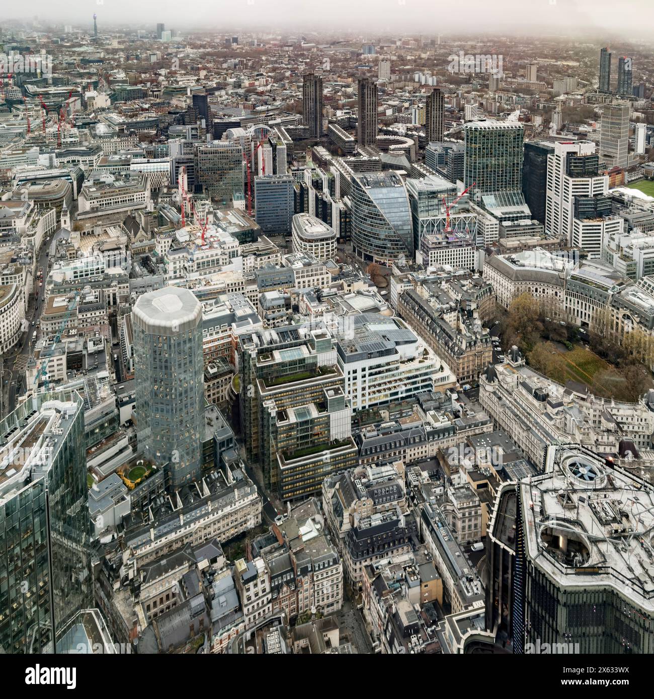 View of central London seen from the Horizon 22 building, on a foggy ...