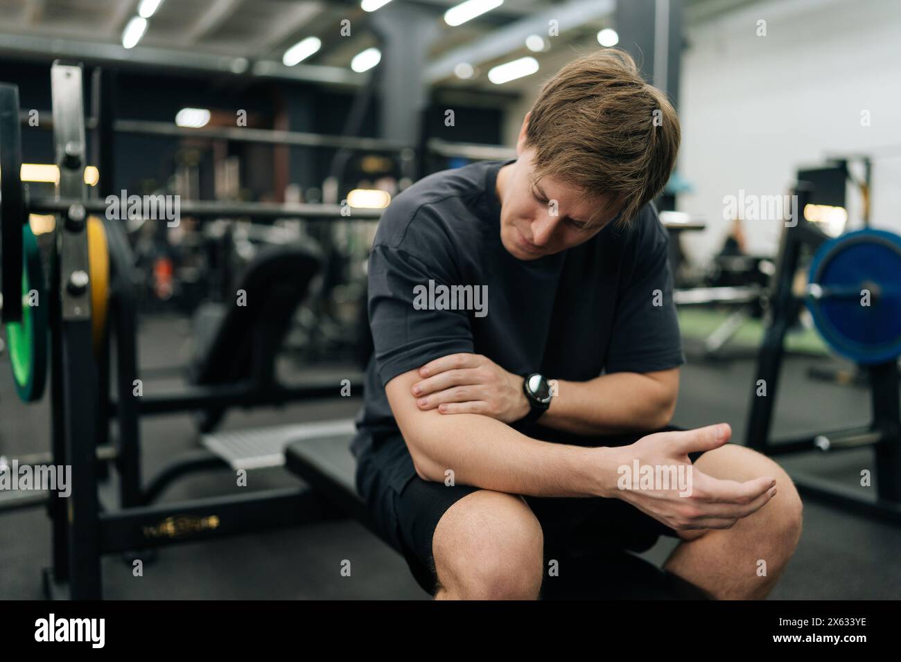 Medium shot of beginner sportsman having accident injury and hurt at ...