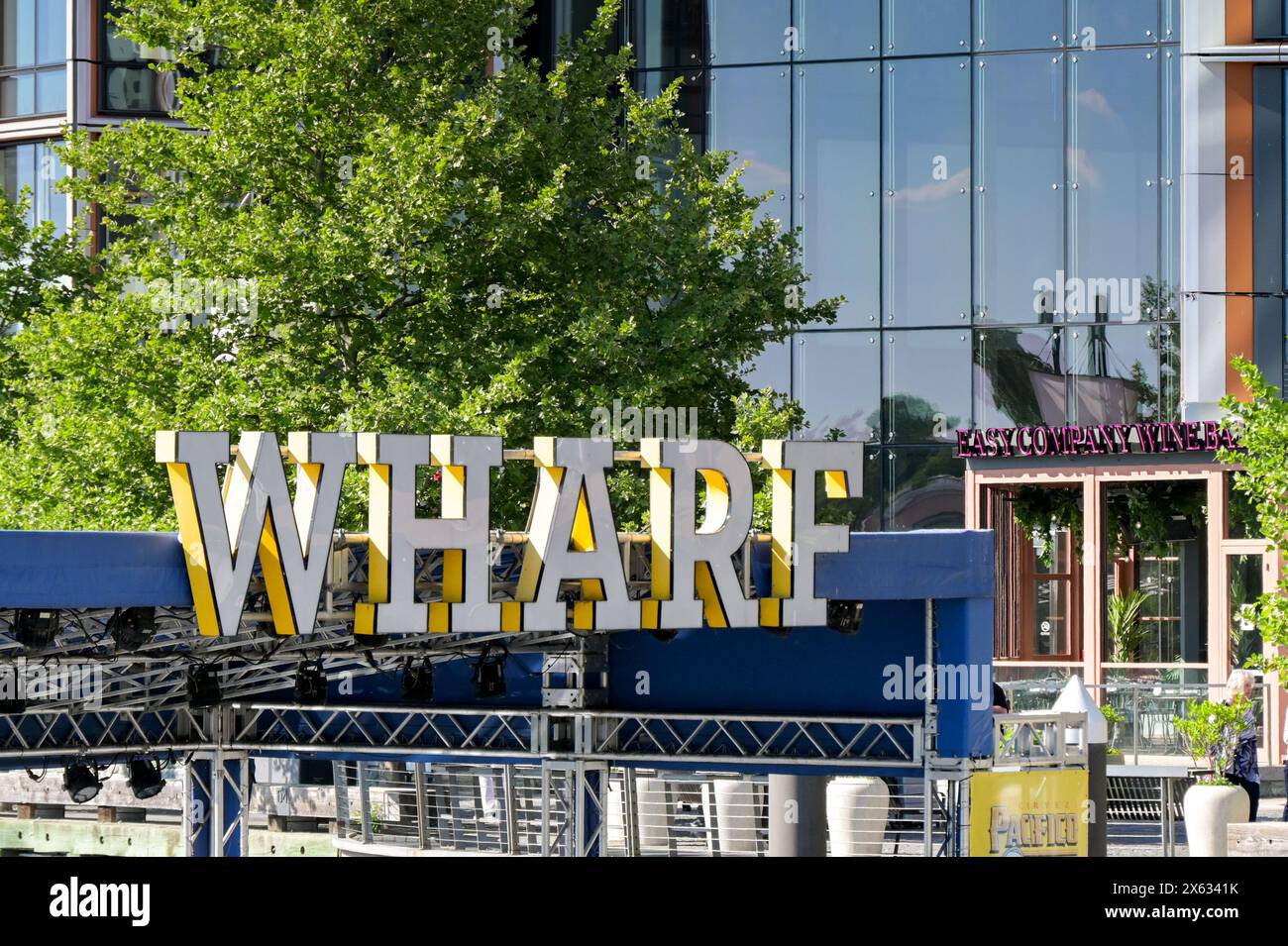 Washington DC, USA - 3 May 2024: Sign in front of the Wharf development ...