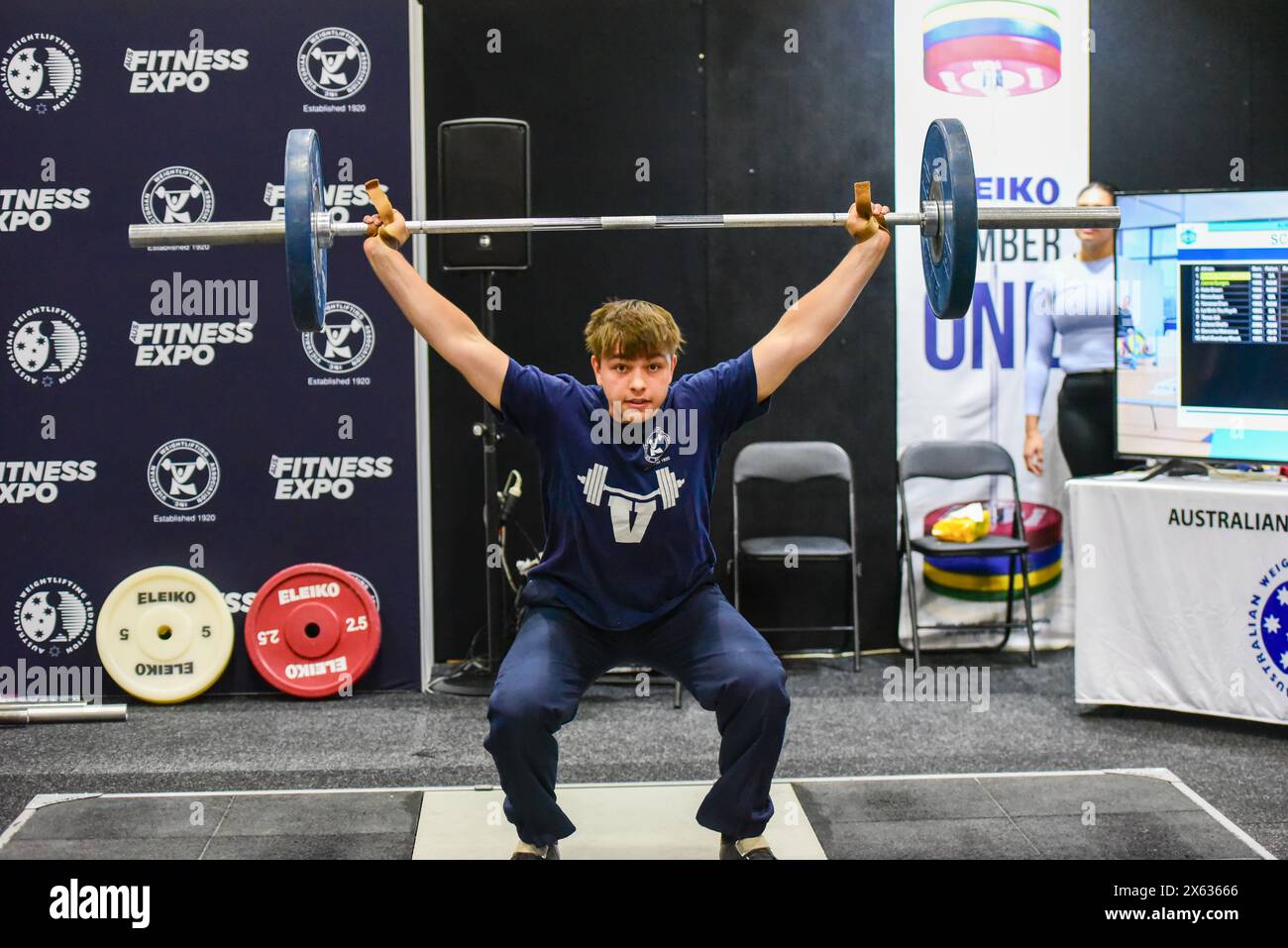 Australian youth weightlifter Vlad Panoschi is seen in action at the ...