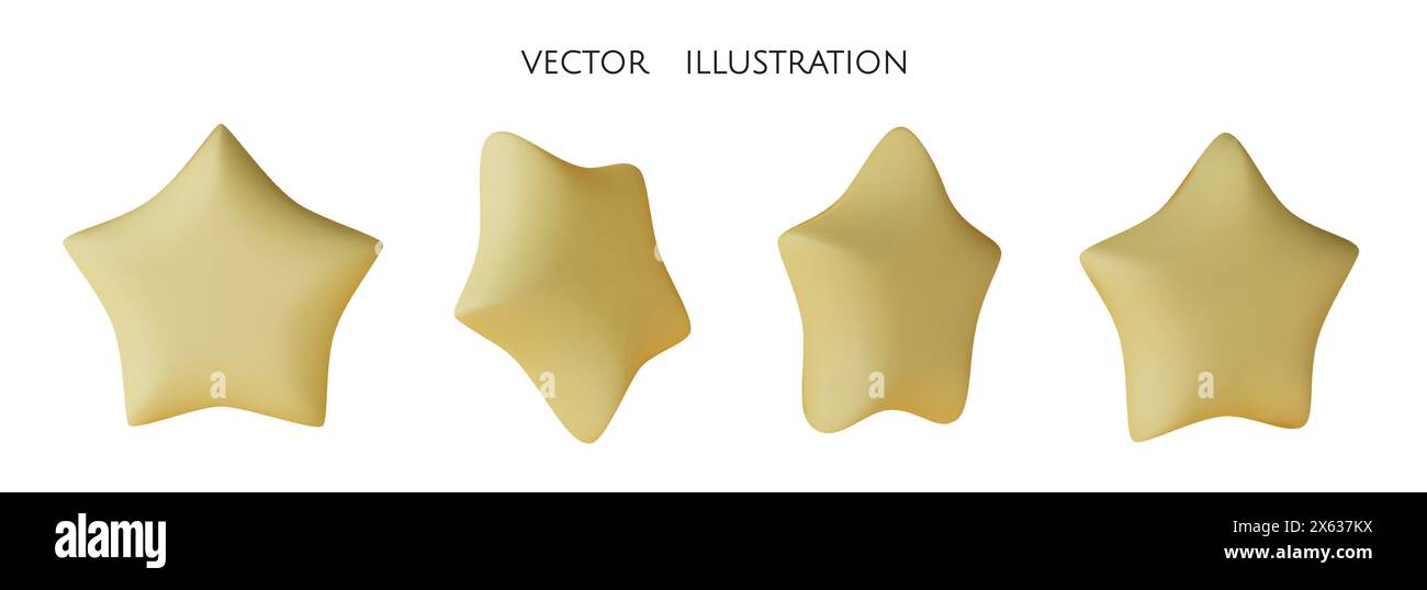 Set of yellow stars different shapes. Realistic 3d design cartoon style. vector illustration ...
