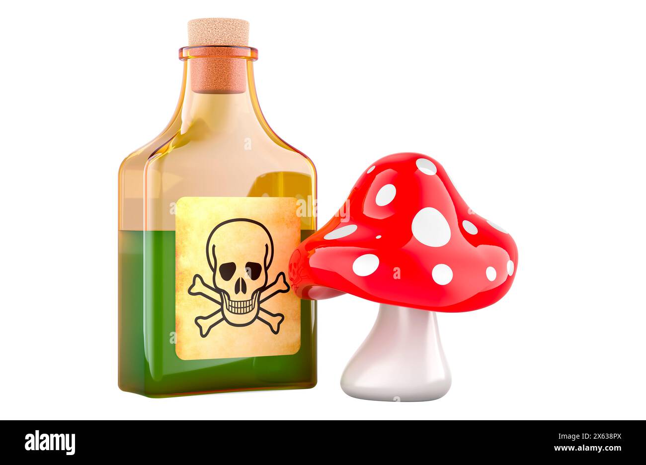 Poison bottle with amanita muscaria, 3D rendering isolated on white ...