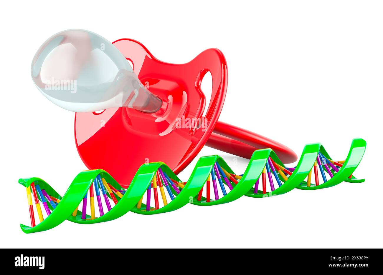 DNA spiral with baby pacifier. Paternity DNA Testing, concept. 3D ...
