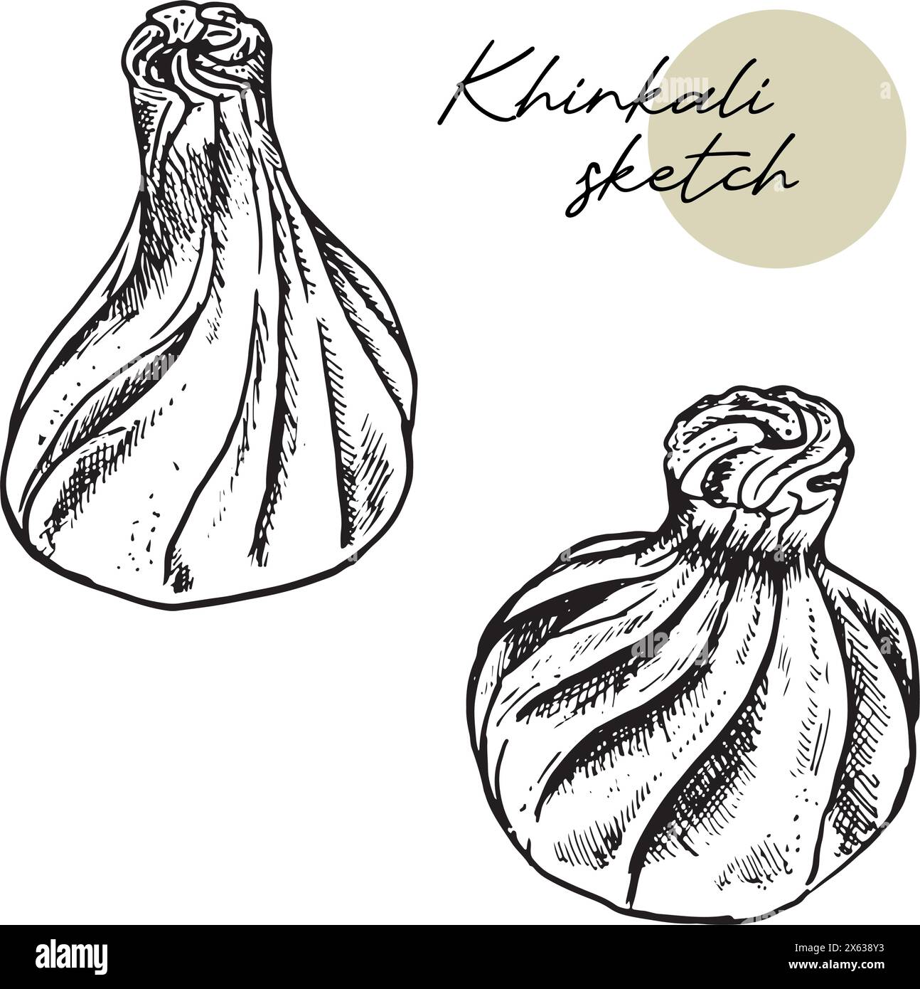 set of illustrations of traditional dumplings, khinkali. vector sketch ...