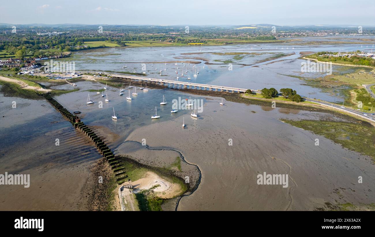 Aerial image showing road bridge and remains of old railway bridge ...