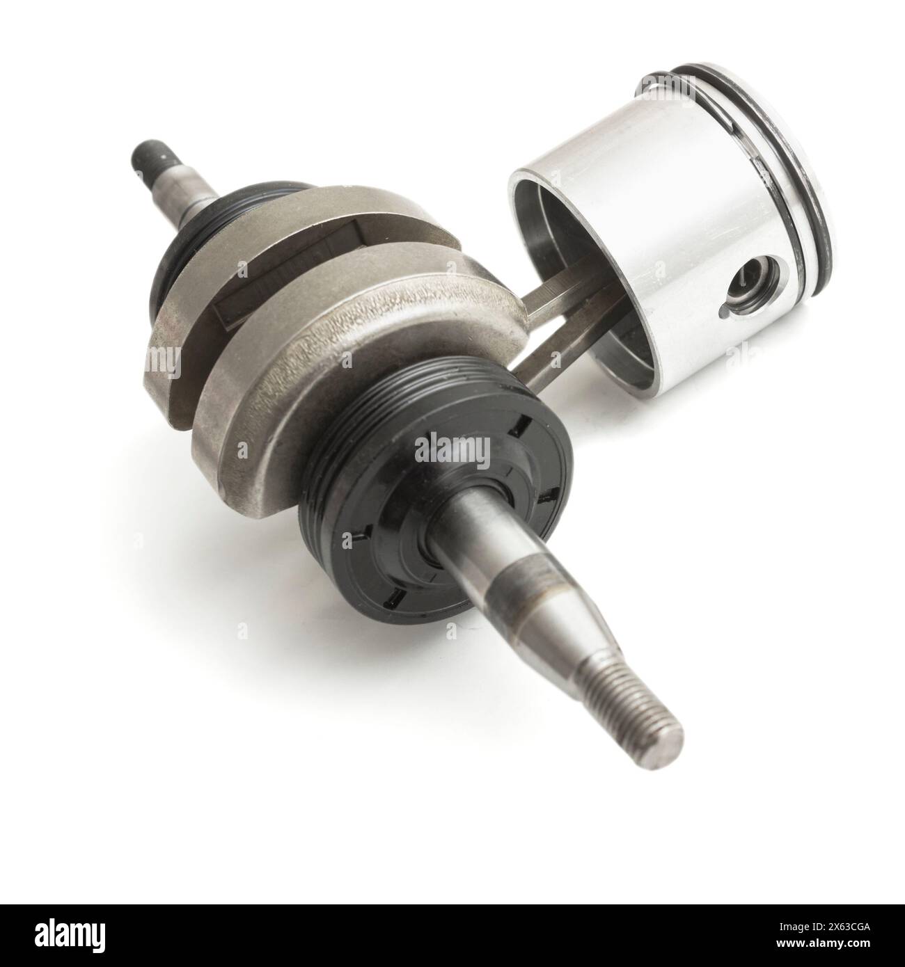 Crankshaft with oil seals and piston, repair kit, isolated on white ...