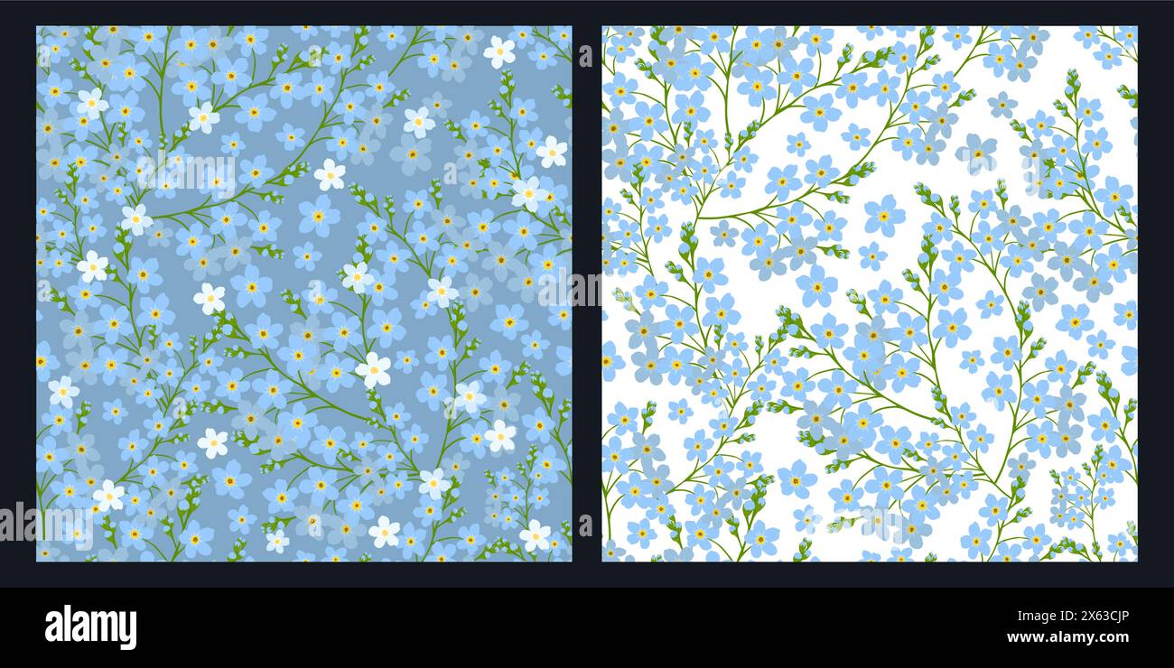 Seamless pattern of blue forget-me-nots. Hand drawing. Not AI. Vector ...