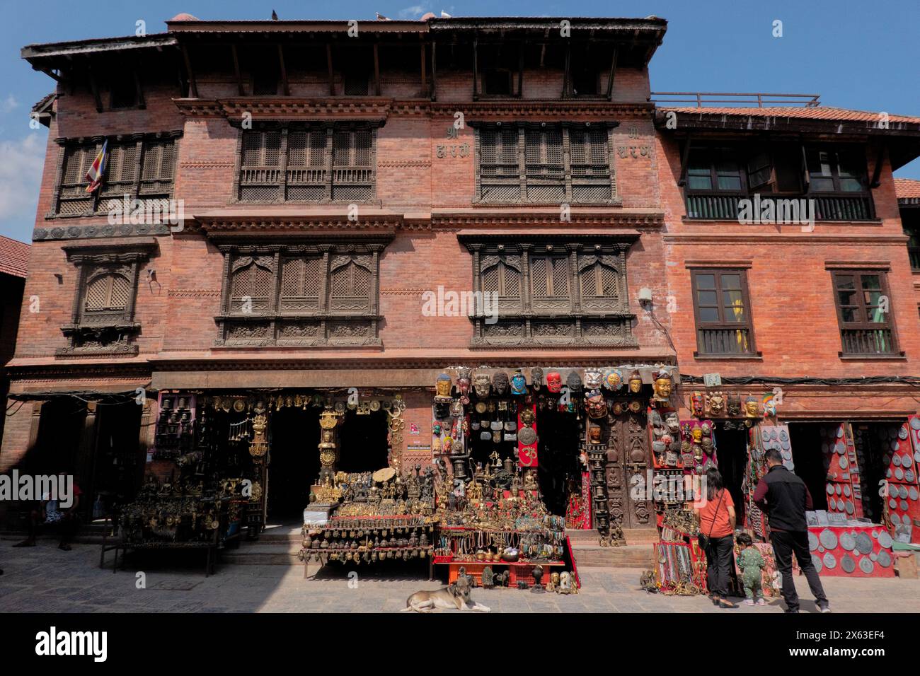 Traditional Newari architecture and souvenir shop at Swayambunath ...