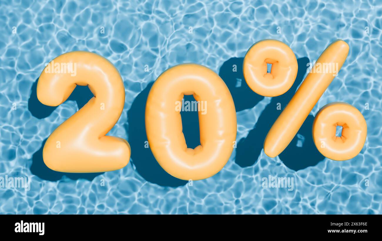 Summer sale banner. 20 percent discount inflated numbers in the pool ...