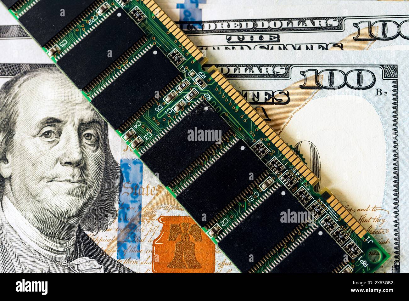 Close-Up of RAM Module on U.S. Dollar Bills: Highlighting the Cost of ...