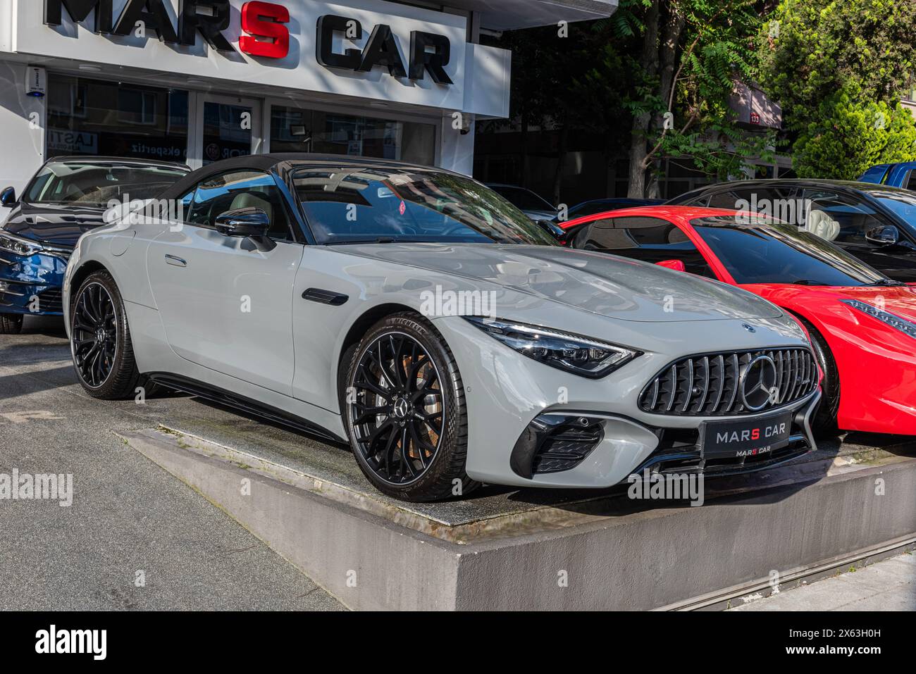 ISTANBUL, TURKEY - MAY 13, 2024: Mercedes Benz SL43 AMG on the showroom ...