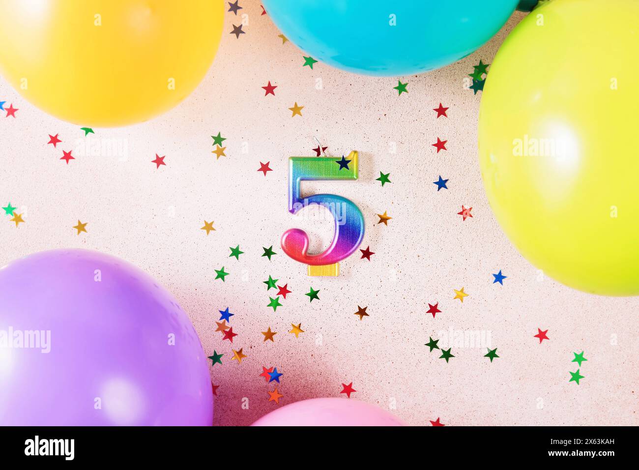 Colorful Fifth Celebration: Rainbow Number and Balloons Stock Photo - Alamy