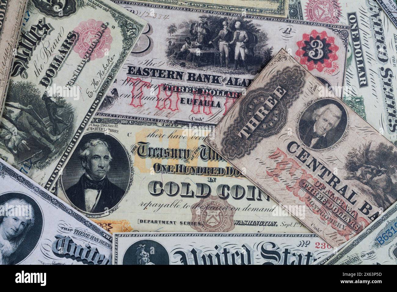 Old west era US dollar banknotes and silver certificates banknotes ...