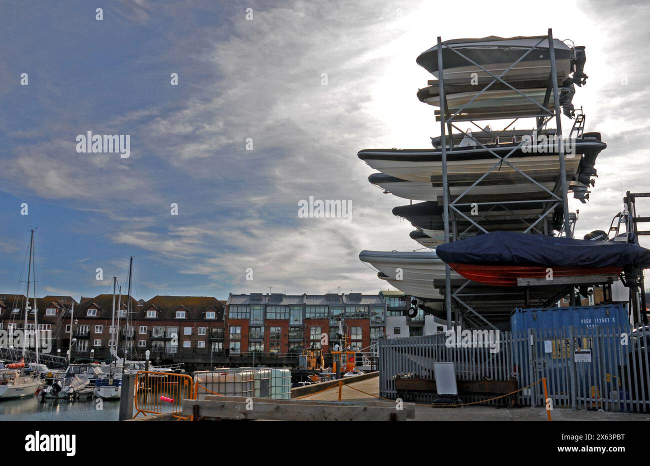 THE ENGLAND COASTAL PATH. BOAT STORAGE FACILITY DRY STACK, THE CAMBER ...