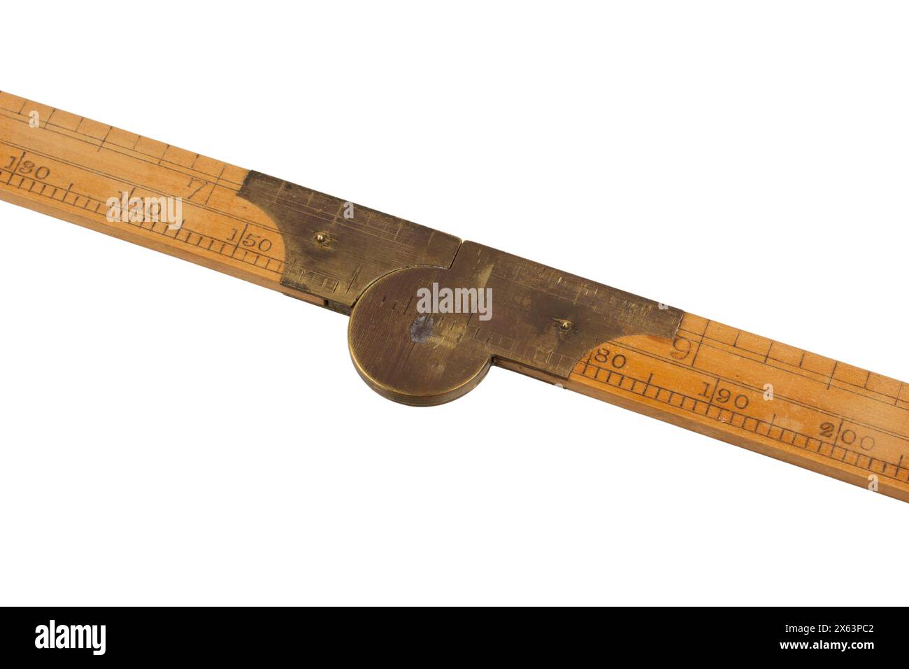 Vintage old folding ruler. Isolated on white background Stock Photo - Alamy