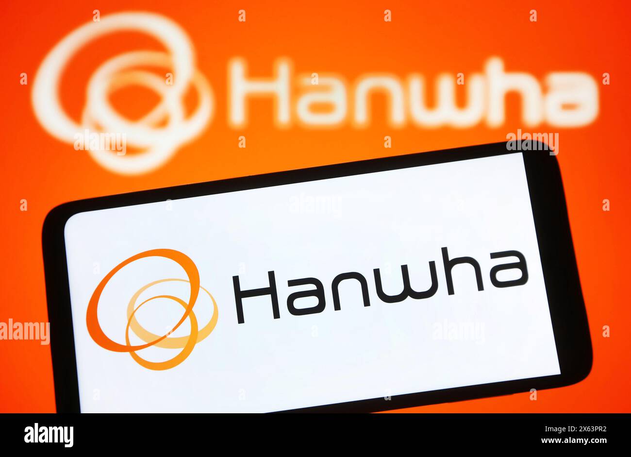 In this photo illustration, Hanwha Group logo is seen on a smartphone ...