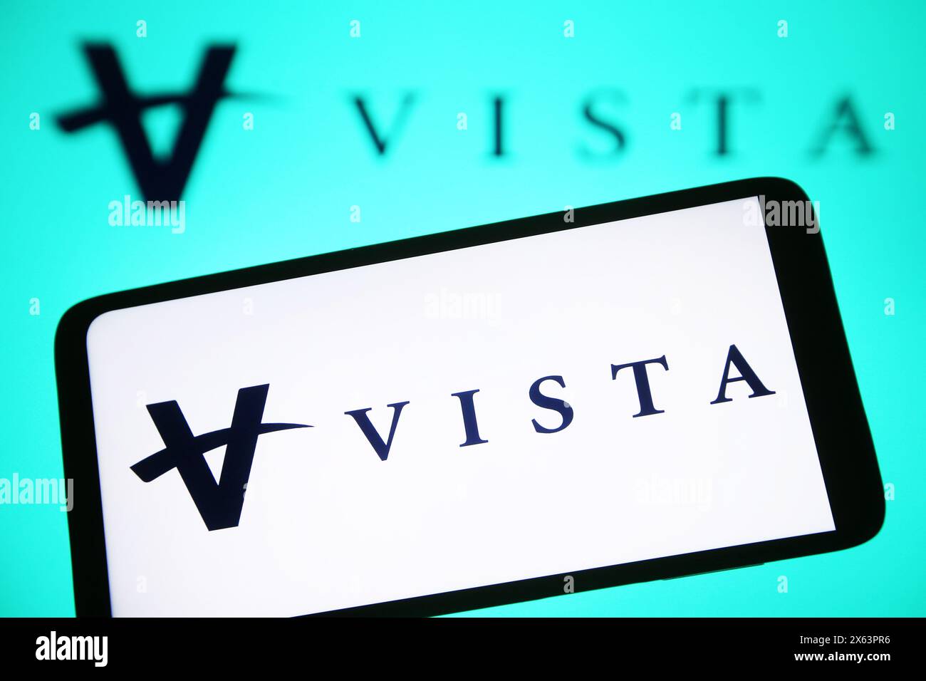 In this photo illustration, Vista Equity Partners logo is seen on a ...