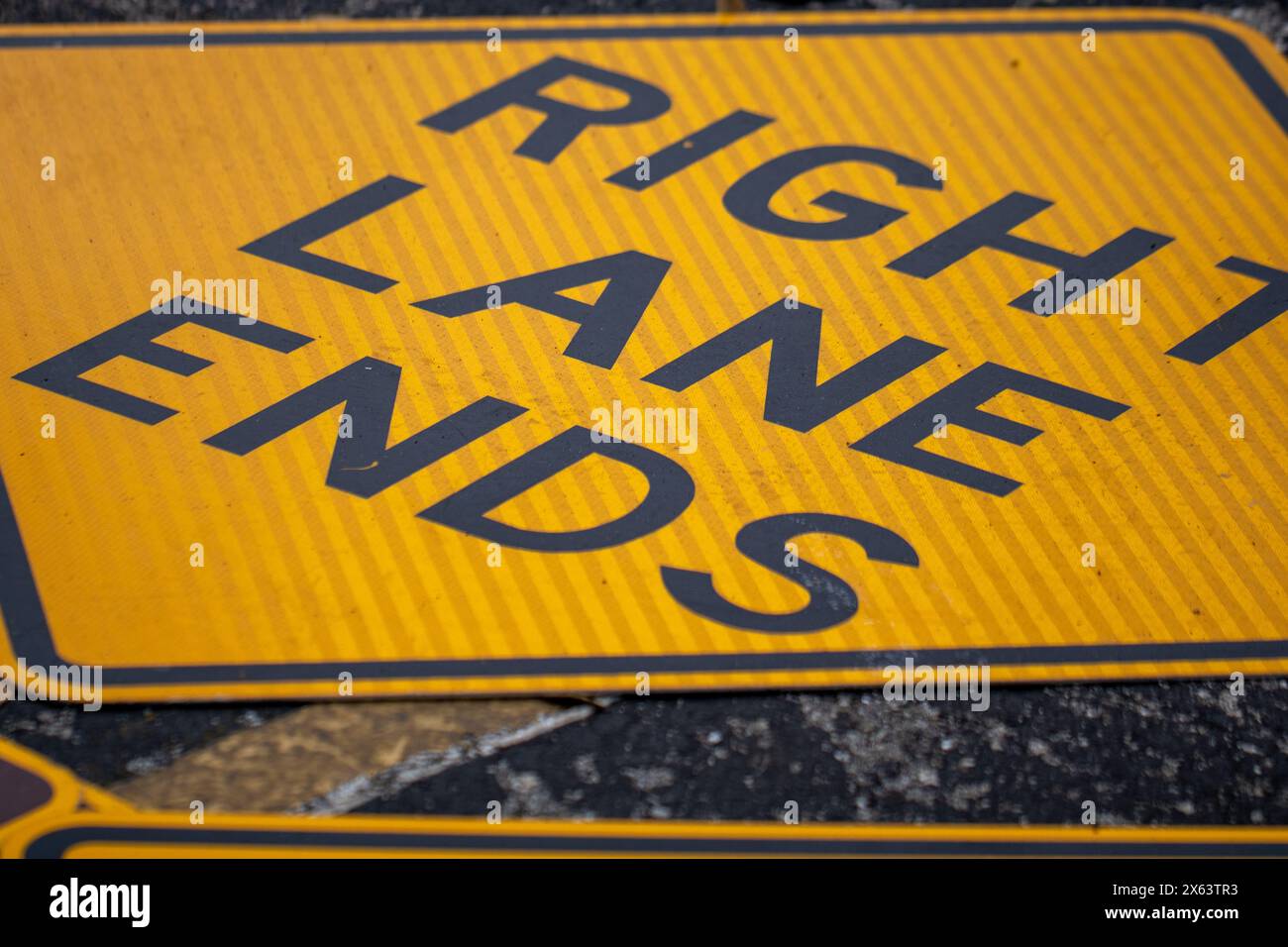 RIght Lane Ends Road Sign Stock Photo - Alamy
