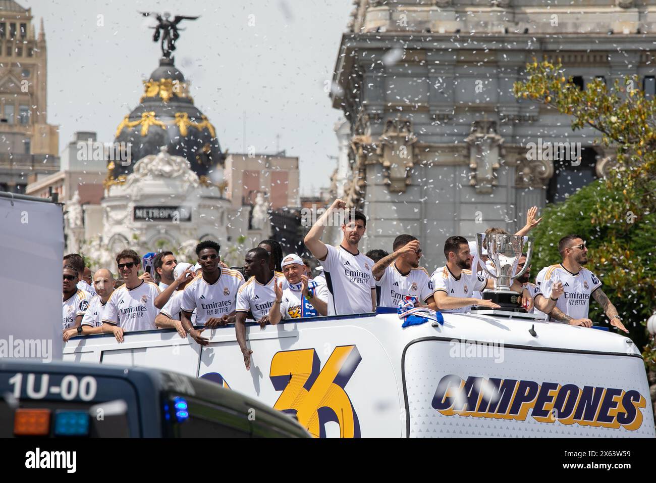 Real Madrid players seen on the top of a bus during the celebration of ...