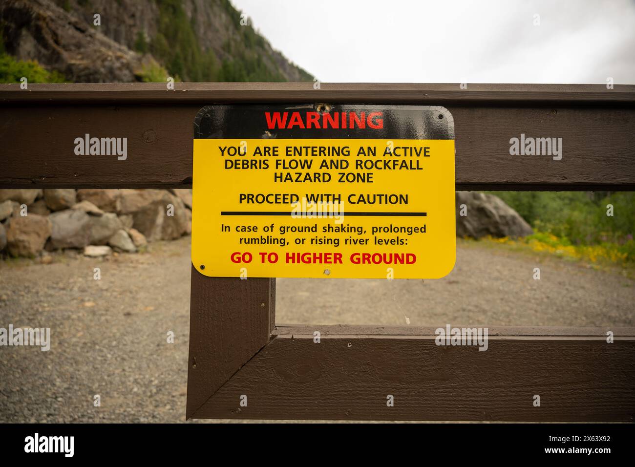 Rockfall Hazard Sign At Trailhead In Mount Rainier National Park Stock ...