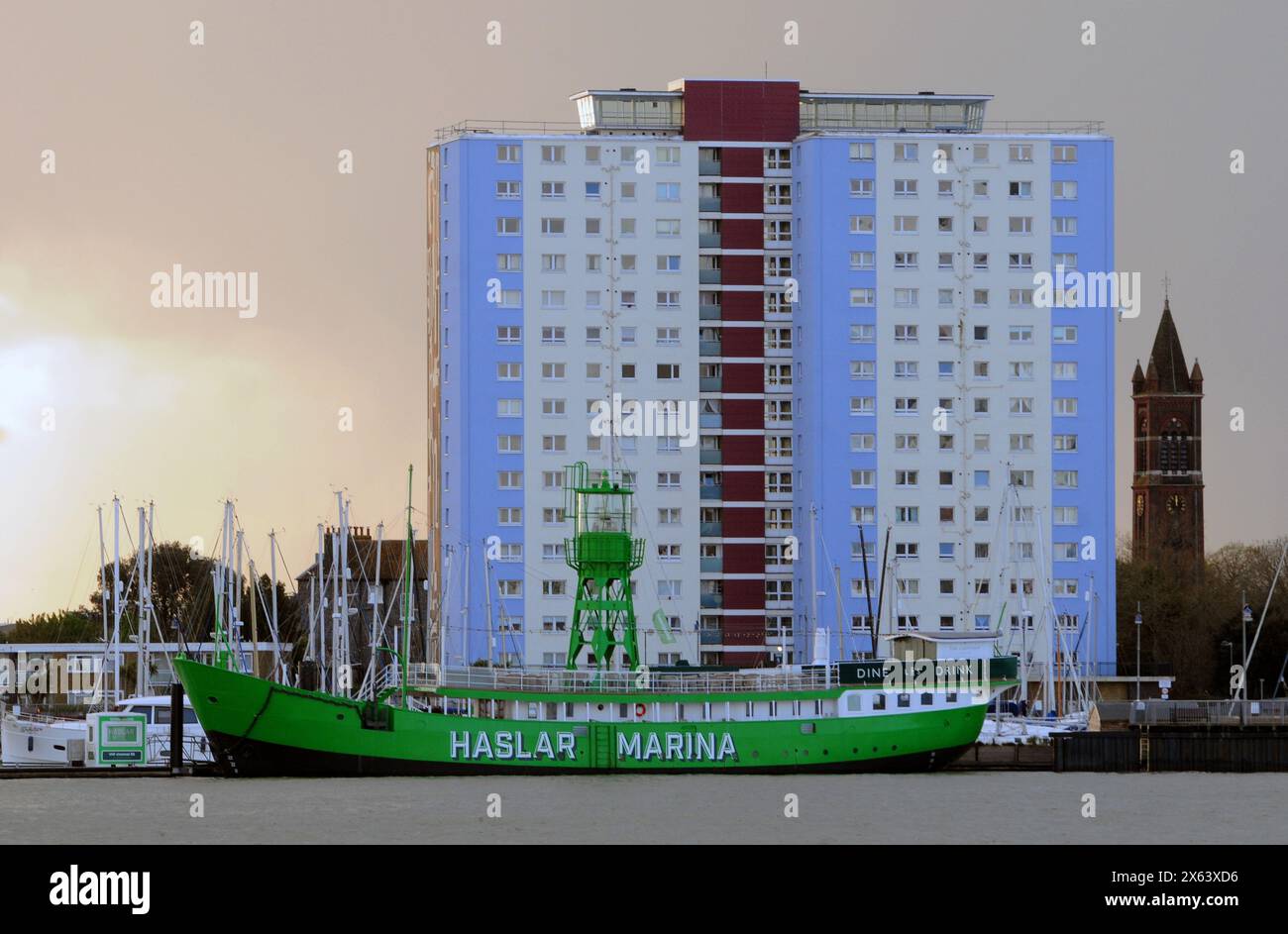 THE ENGLAND COASTAL PATH.SEAWARD TOWER AND THE HASLAR MARINA LIGHTSHIP ...
