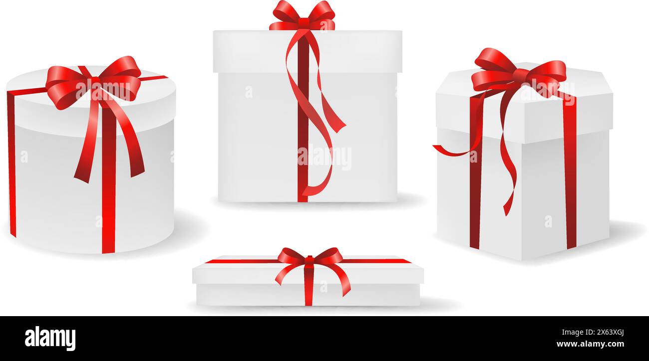 3D Gift box set with red bows and ribbons Stock Vector Image & Art - Alamy