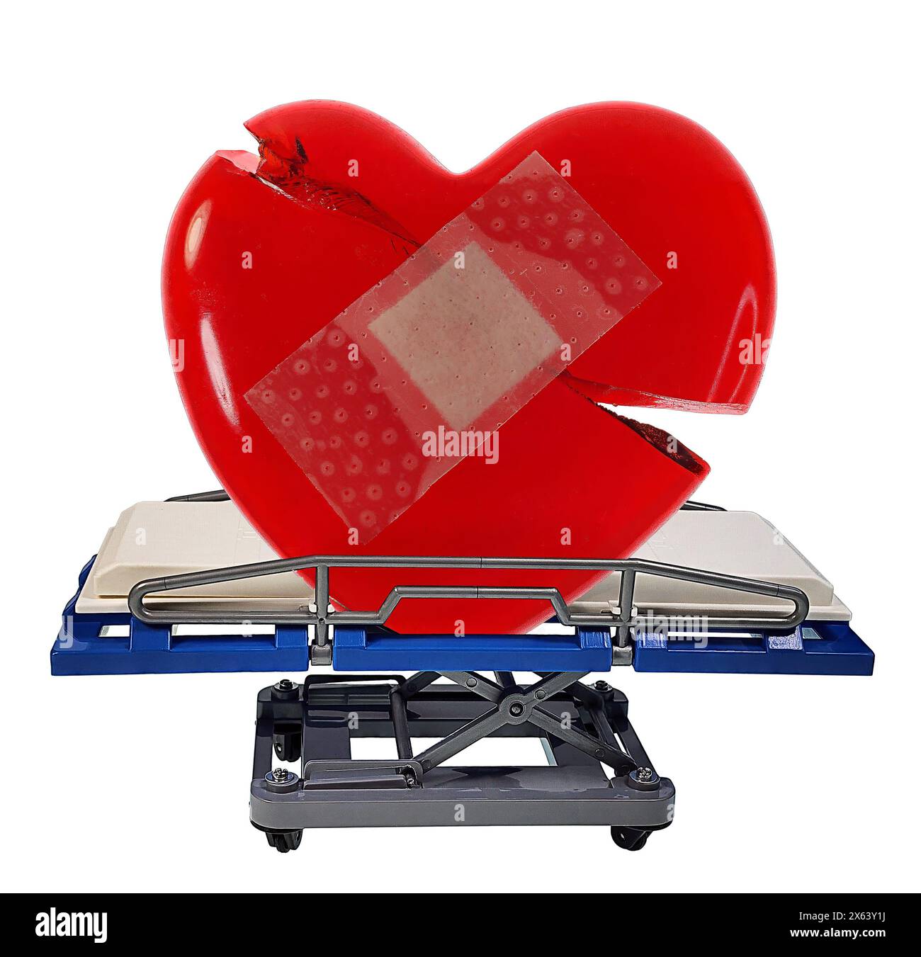 Red broken Heart with a bandaid in a Hospital Bed for Transporting and ...