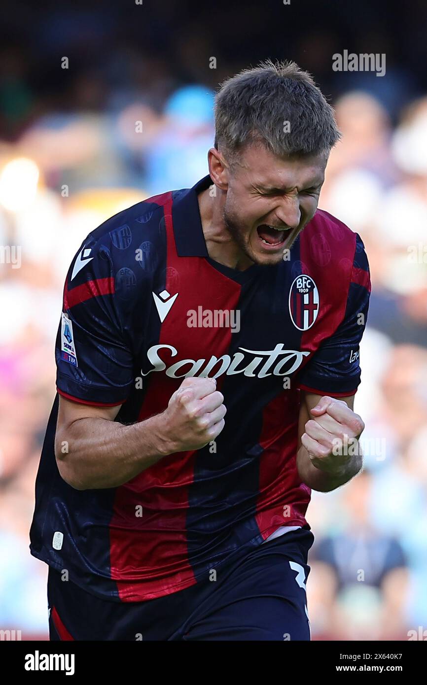 Stefan Posch of Bologna FC celebrates after scoring the goal of 0-2 ...