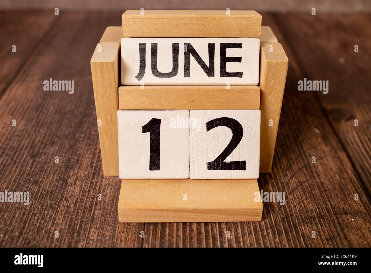 12 june wooden calendar in white background Stock Photo - Alamy