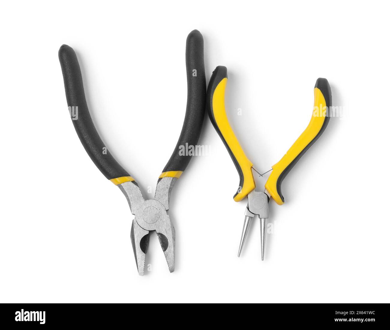 Different pliers isolated on white, top view Stock Photo - Alamy