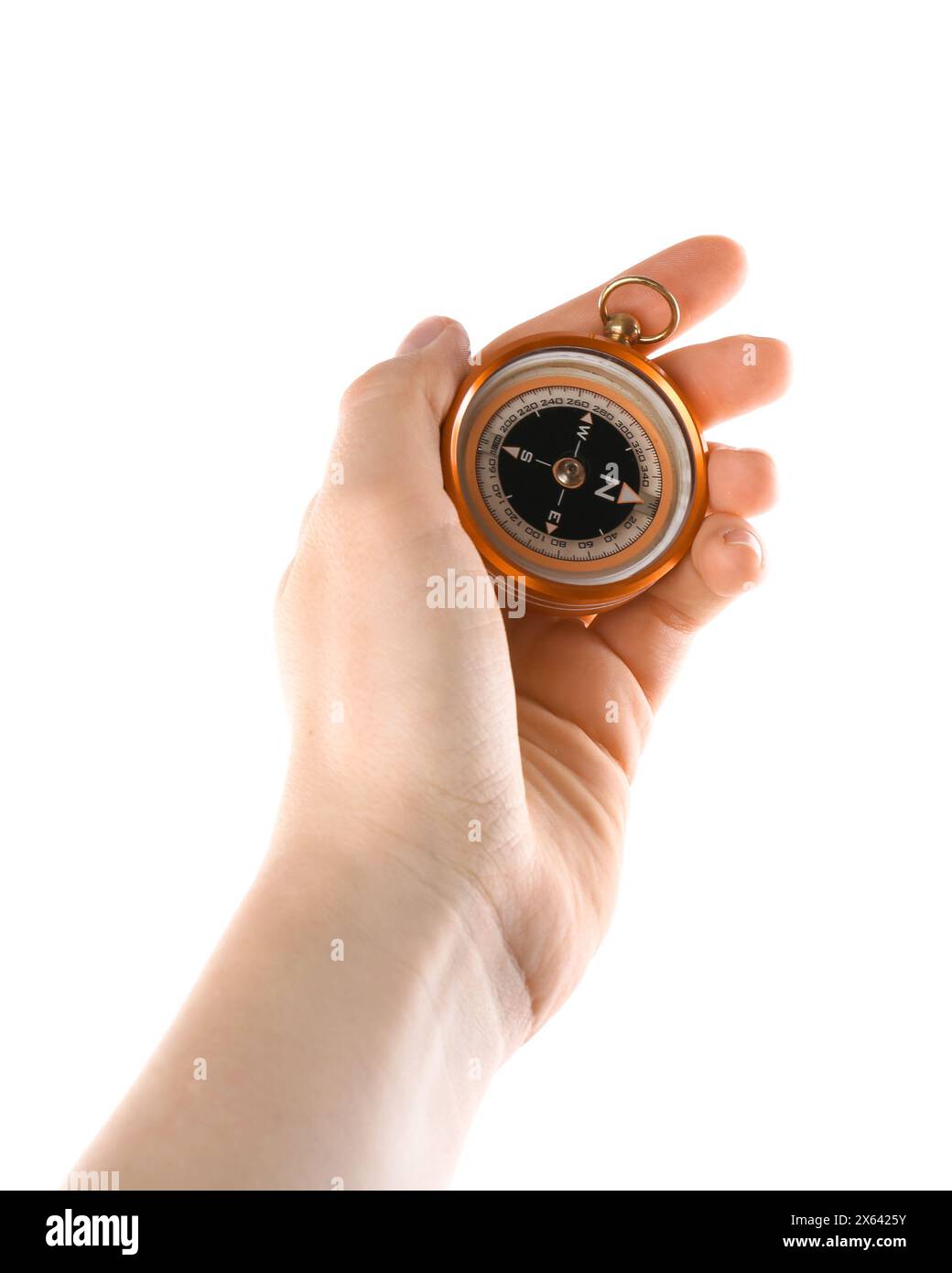 Man holding compass on white background, closeup Stock Photo - Alamy