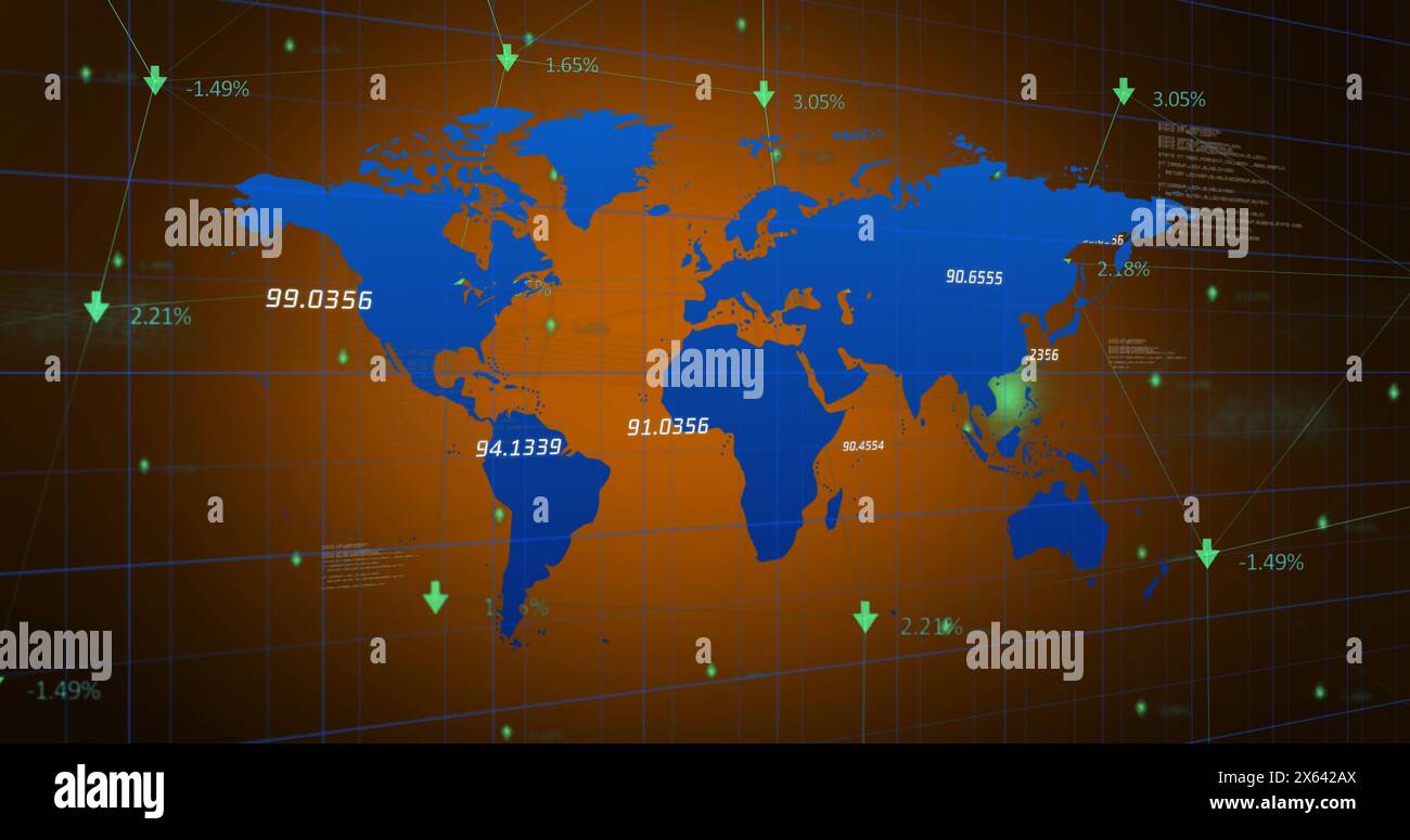 Image of financial data processing and arrows over world map Stock ...