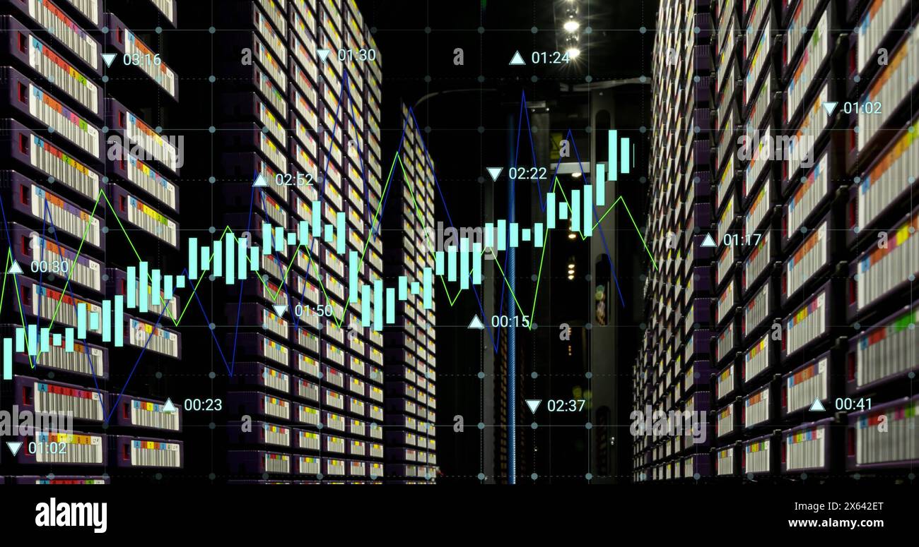 Image of statistical data processing against computer server room Stock ...