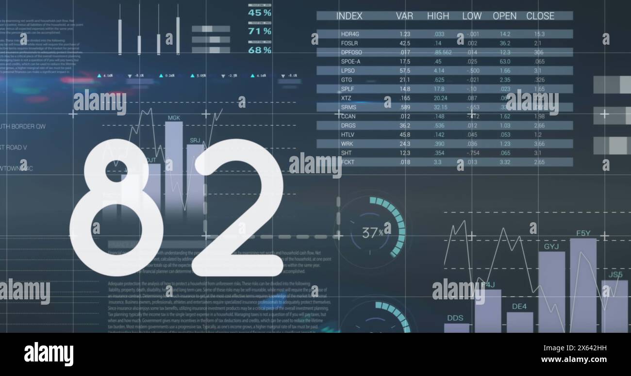 Image of increasing numbers and statistical data processing against ...