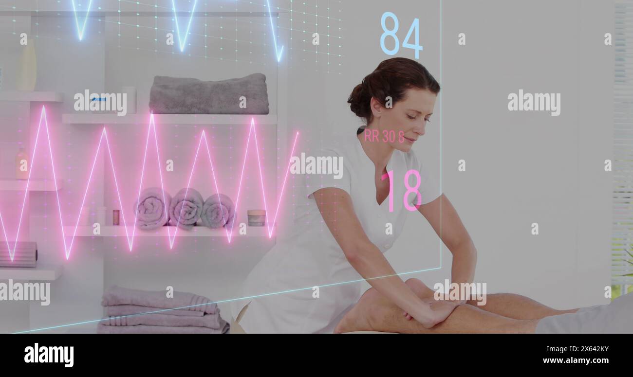 Image of heart rate monitor over caucasian female physiotherapist ...
