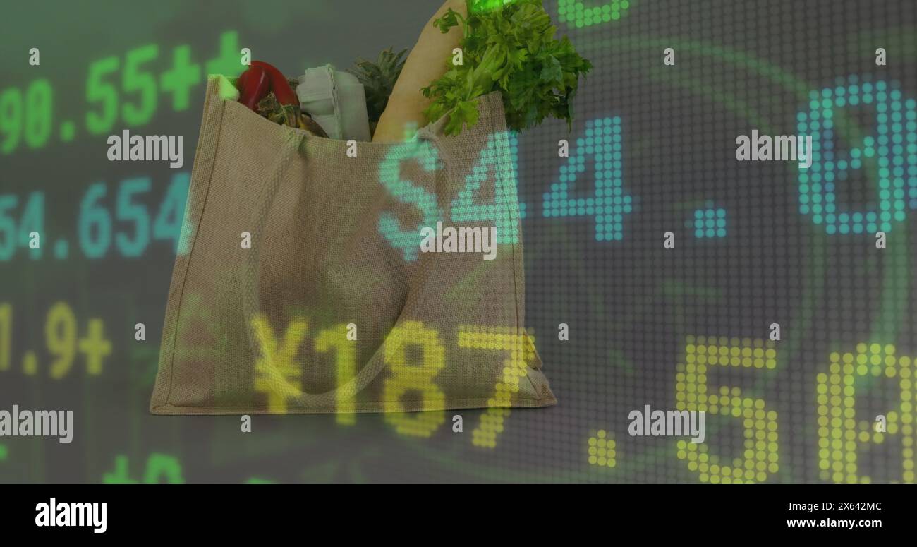 Image of numbers with dollar signs over shopping bag with fresh ...