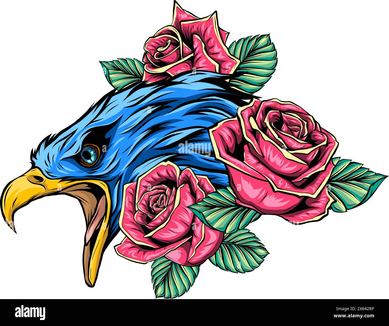 vector illustraion of eagle with flower roses on white background Stock ...