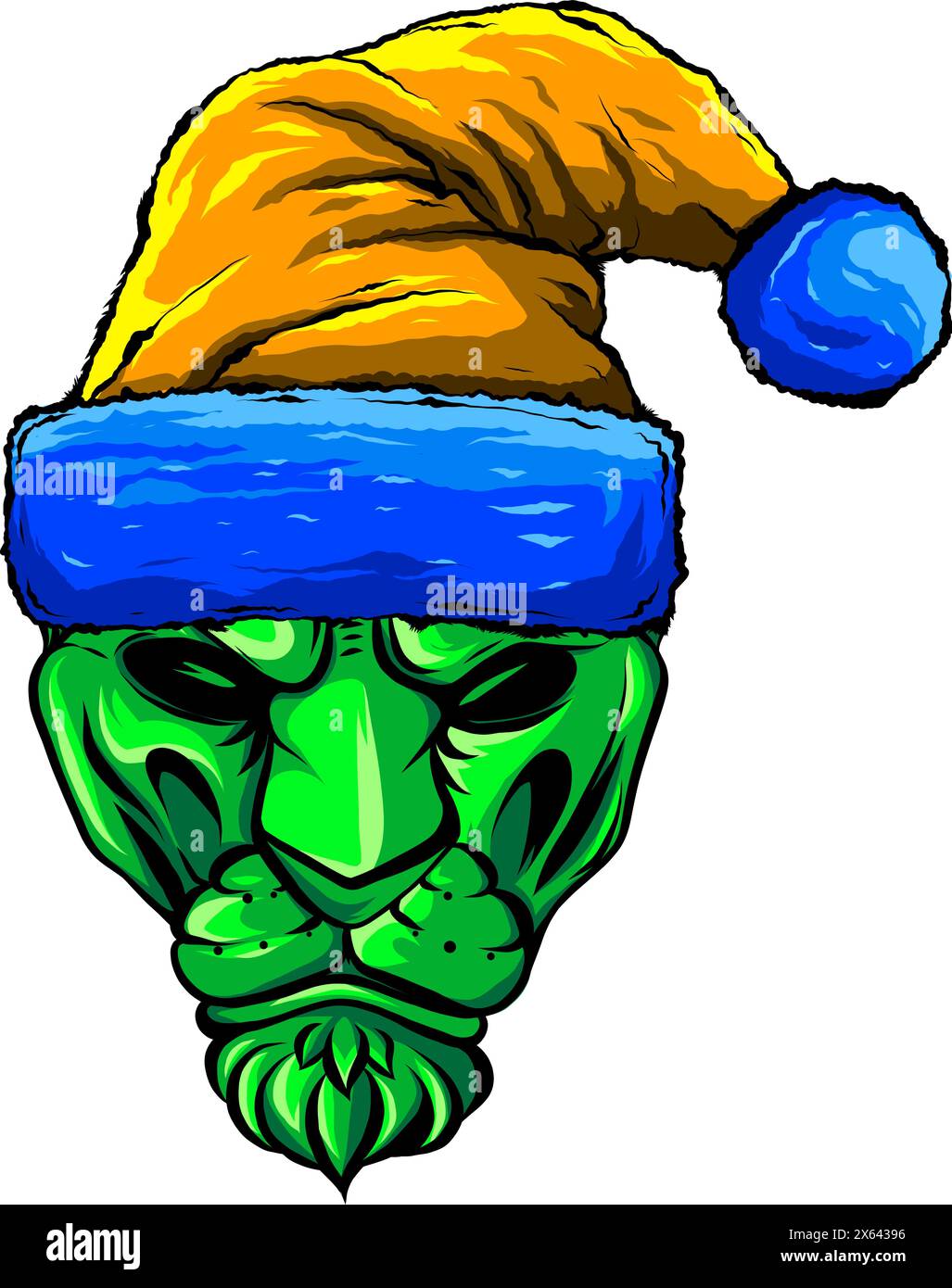 vector illustration of lion head with christmas hat on white background ...